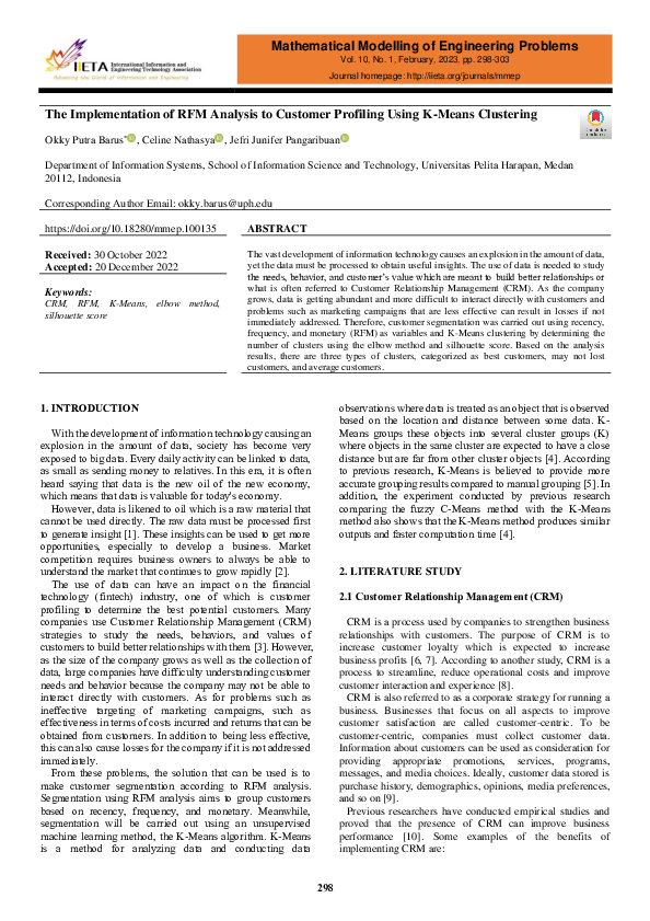 (PDF) The Implementation of RFM Analysis to Customer Profiling Using K-Means Clustering