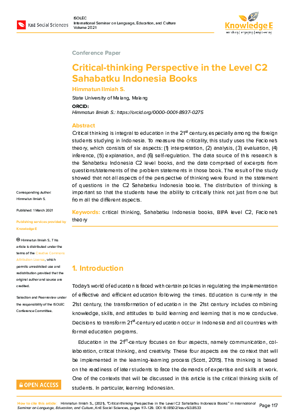 (PDF) Critical-thinking Perspective in the Level C2 Sahabatku Indonesia ...