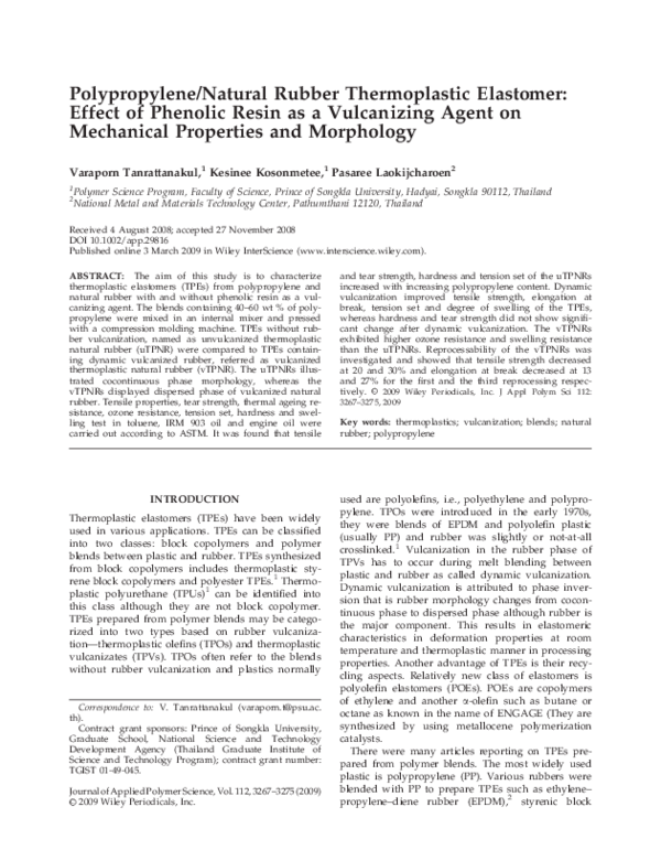 (PDF) Polypropylene/natural rubber thermoplastic elastomer: Effect of phenolic resin as a ...