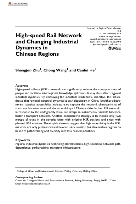 (PDF) High-speed Rail Network and Changing Industrial Dynamics in ...