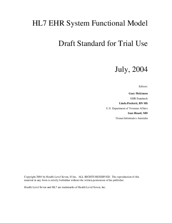 (PDF) HL7 EHR System Functional Model Draft Standard for Trial Use