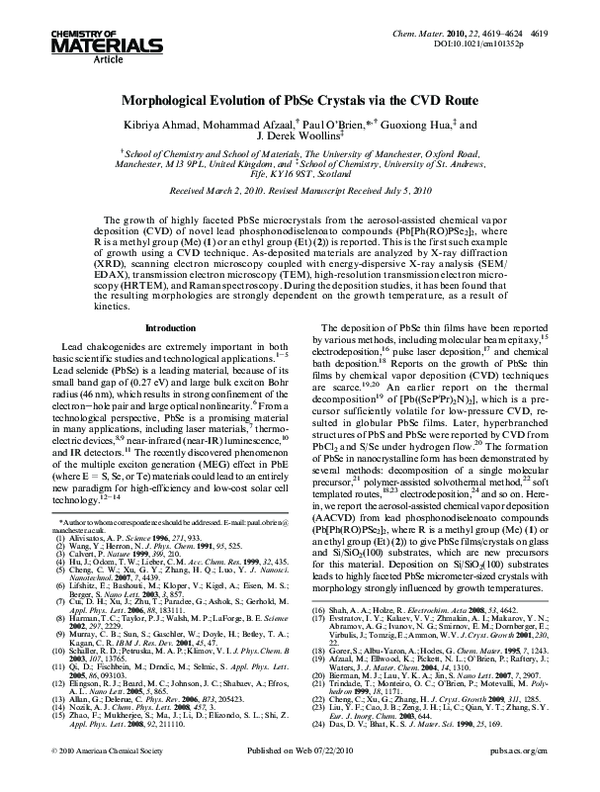 (PDF) Morphological Evolution of PbSe Crystals via the CVD Route
