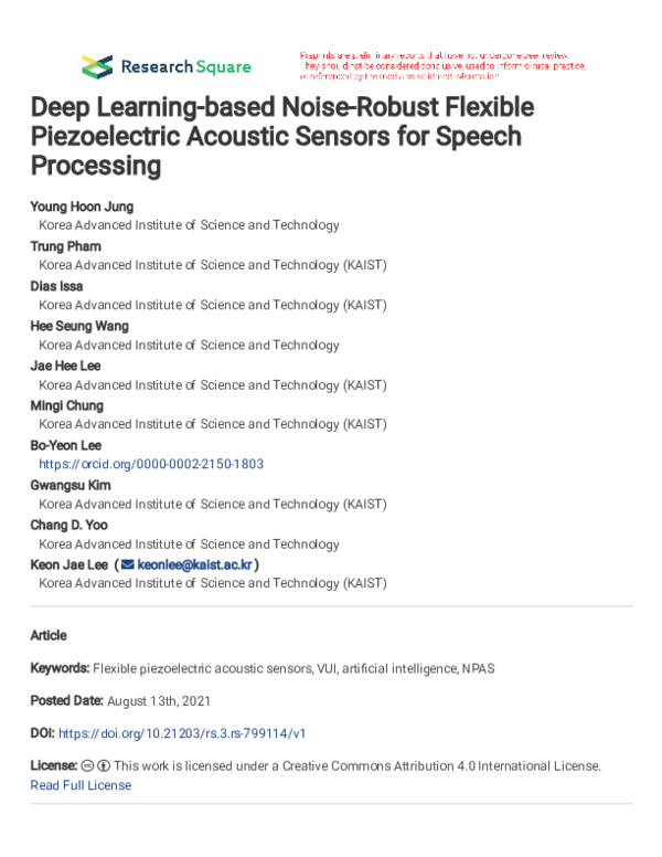 (PDF) Deep Learning-based Noise-Robust Flexible Piezoelectric Acoustic Sensors for Speech ...