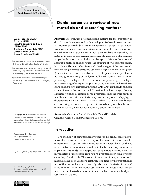 (PDF) Dental ceramics: a review of new materials and processing methods