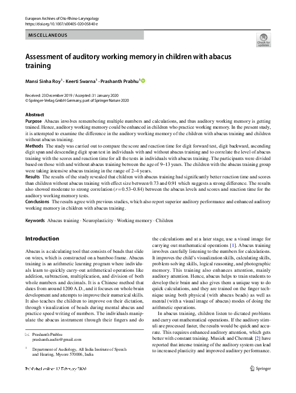 (PDF) Assessment of auditory working memory in children with abacus ...