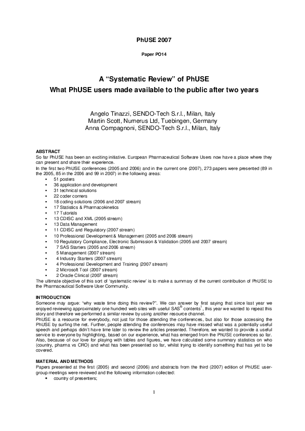 (PDF) A ‘systematic review’ of PhUSE: what PhUSE users made available ...