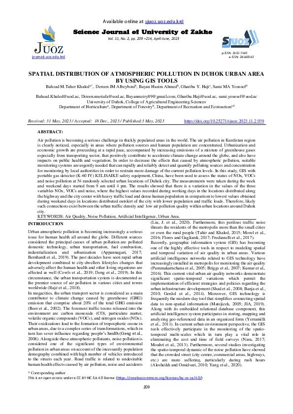 (PDF) Spatial Distribution of Atmospheric Pollution in Duhok Urban Area ...
