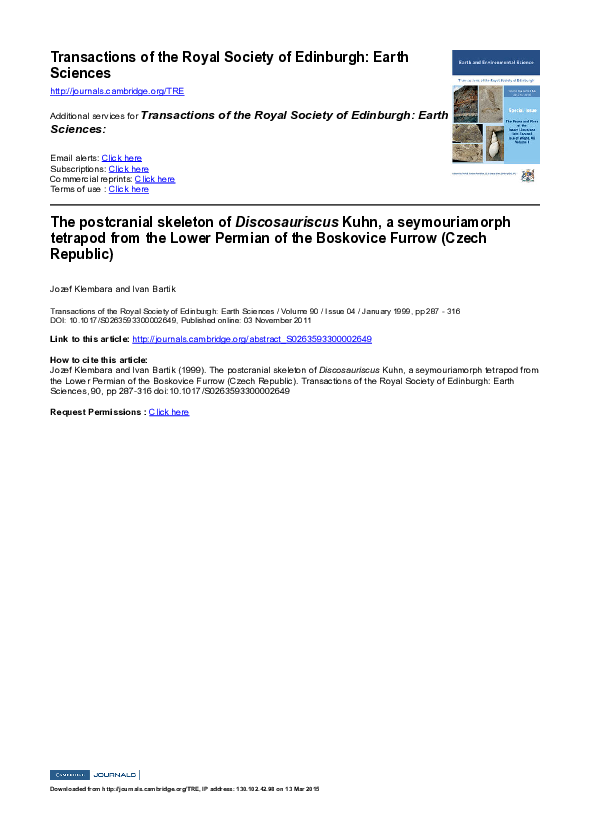 (PDF) The postcranial skeleton ofDiscosauriscusKuhn, a seymouriamorph ...
