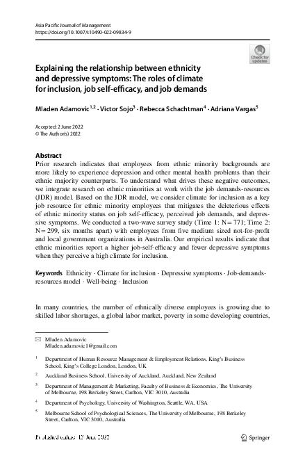 (PDF) Explaining the relationship between ethnicity and depressive symptoms: The roles of ...