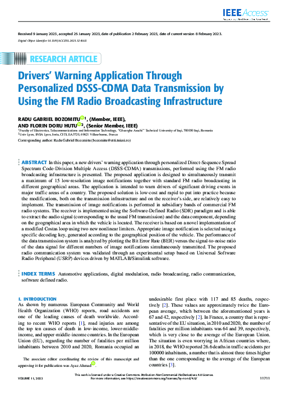 (PDF) Drivers’ Warning Application Through Personalized DSSS-CDMA Data ...