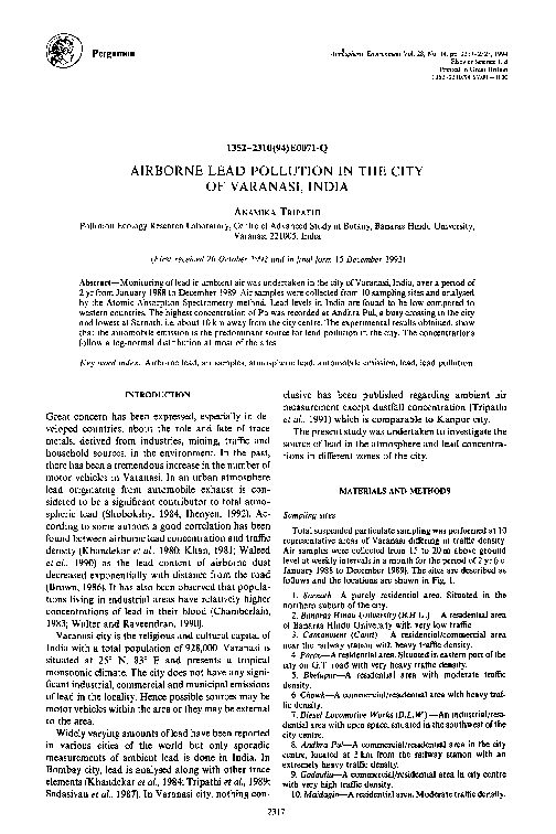 (PDF) Airborne lead pollution in the city of Varanasi, India