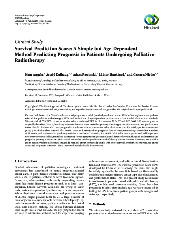 (PDF) Survival Prediction Score: A Simple but Age-Dependent Method ...