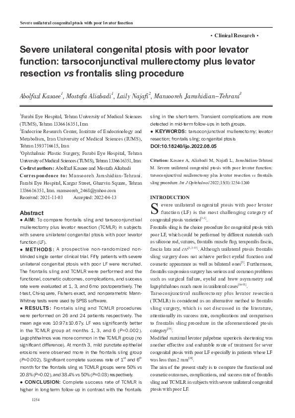 (PDF) Severe unilateral congenital ptosis with poor levator function ...