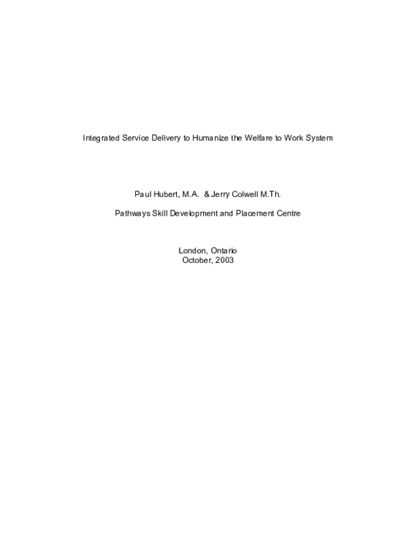 (PDF) Integrated Service Delivery to Humanize the Welfare to Work System