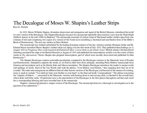 (PDF) The Decalogue of Moses W. Shapira's Leather Strips