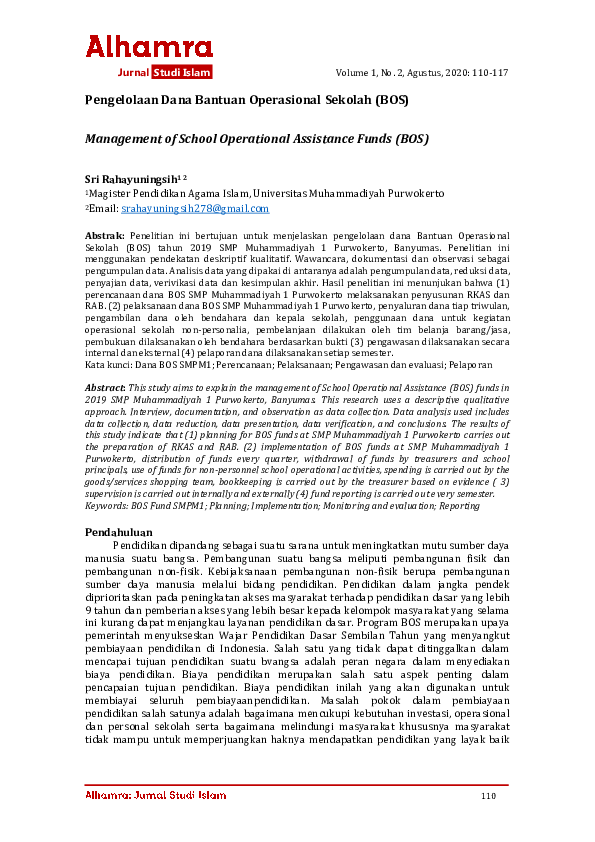(PDF) Pengelolaan Dana Bantuan Operasional Sekolah(Dana BOS) : Studi ...