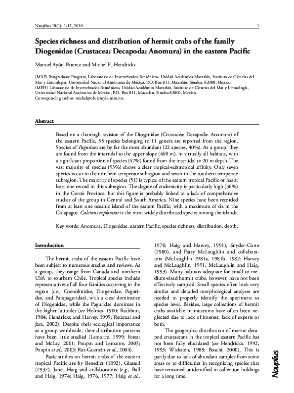 (PDF) Species richness and distribution of hermit crabs of the family ...