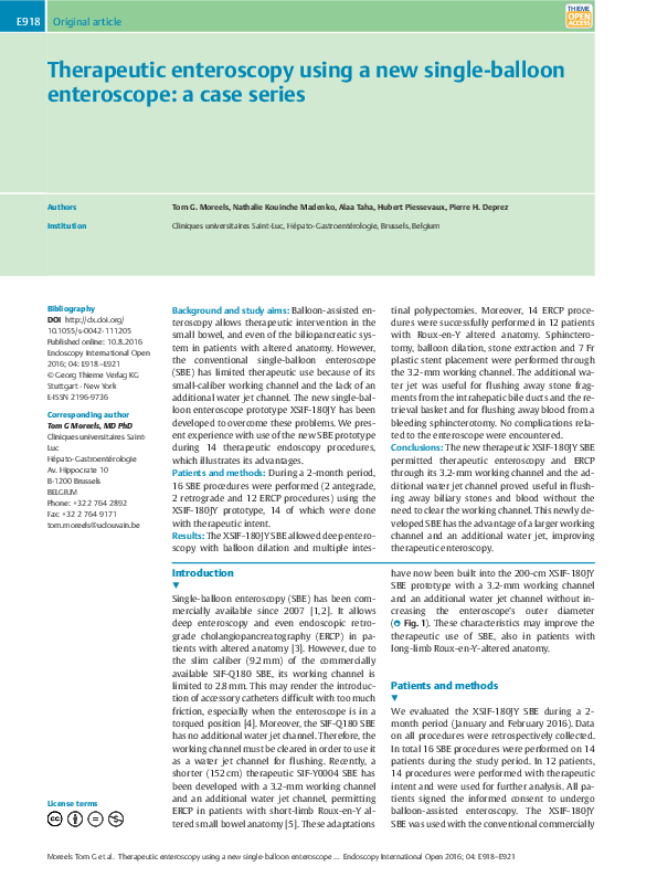 (PDF) Therapeutic enteroscopy using a new single-balloon enteroscope: a ...