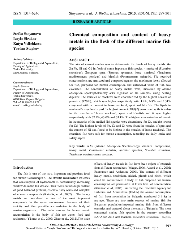 (PDF) Chemical composition and content of heavy metals in the flesh of ...