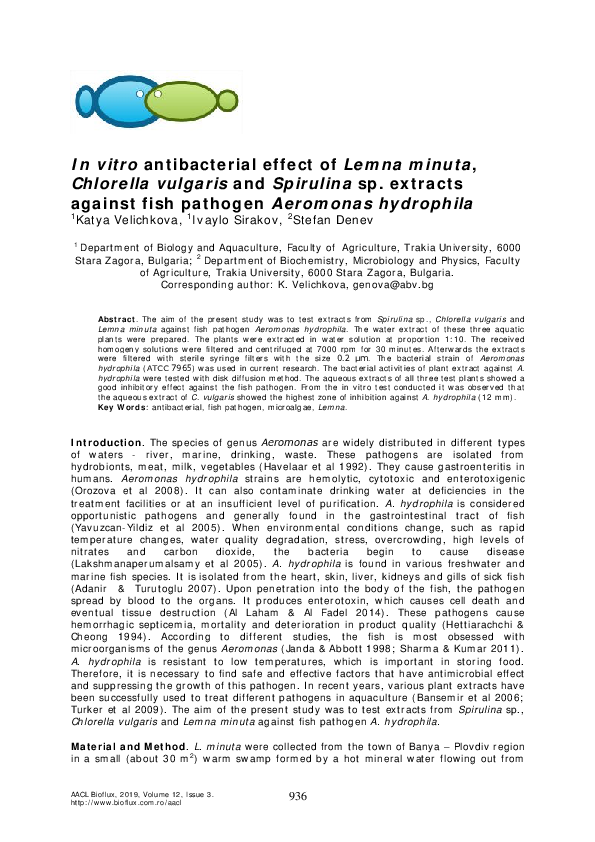 (PDF) In vitro antibacterial effect of Lemna minuta , Chlorella ...