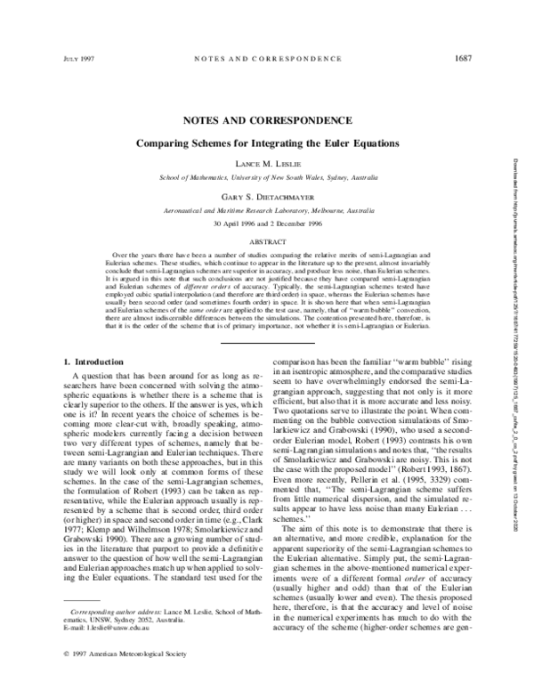Pdf Comparing Schemes For Integrating The Euler Equations