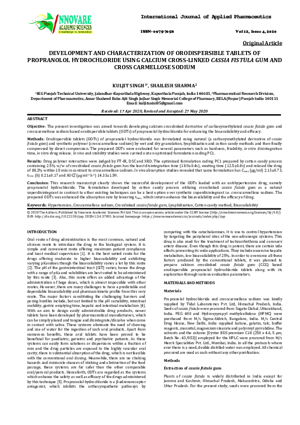 (PDF) DEVELOPMENT AND CHARACTERIZATION OF ORODISPERSIBLE TABLETS OF ...
