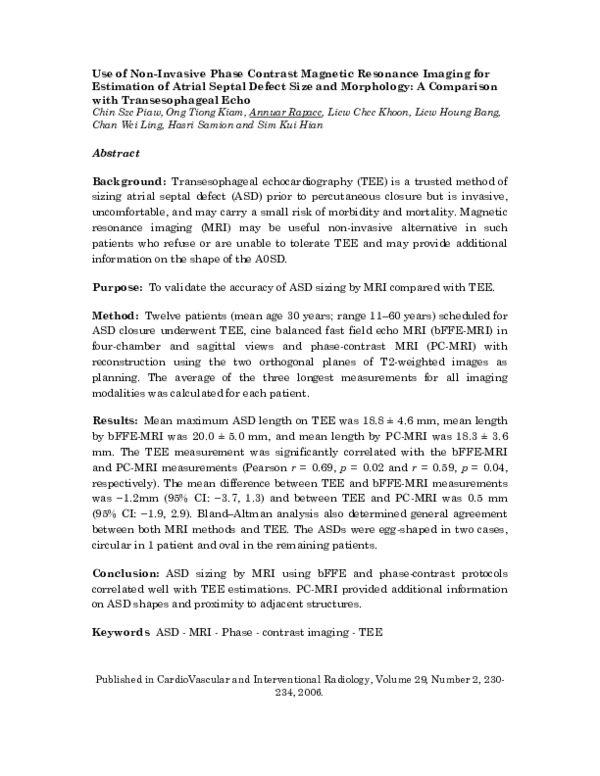 (PDF) Use of Non-Invasive Phase Contrast Magnetic Resonance Imaging for ...