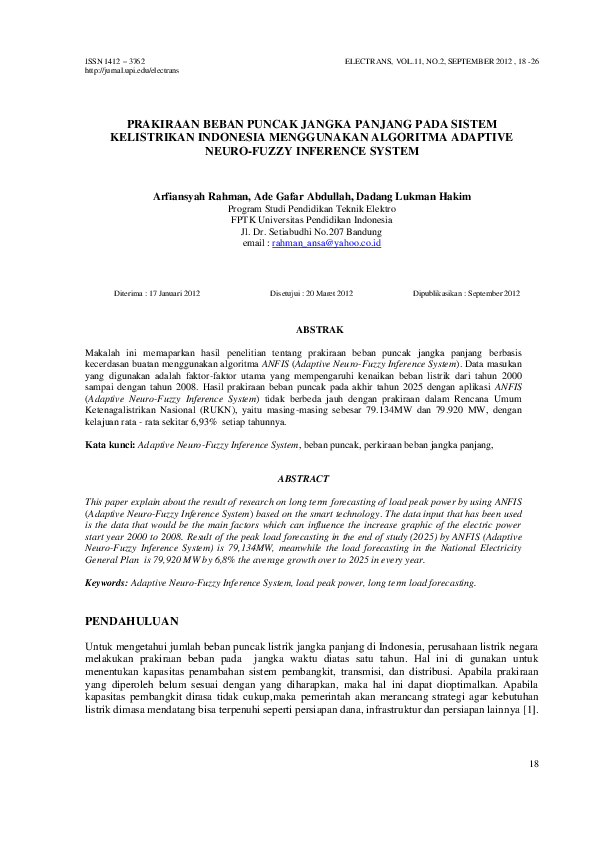 (PDF) Prakiraan Beban Puncak Jangka Panjang Pada Sistem Kelistrikan Indonesia Menggunakan ...