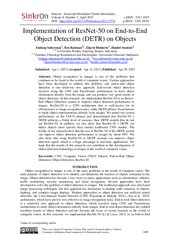 Pdf Implementation Of Resnet 50 On End To End Object Detection Detr
