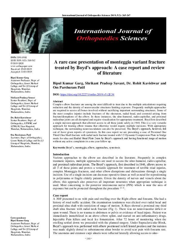 (PDF) A rare case presentation of monteggia variant fracture treated by ...