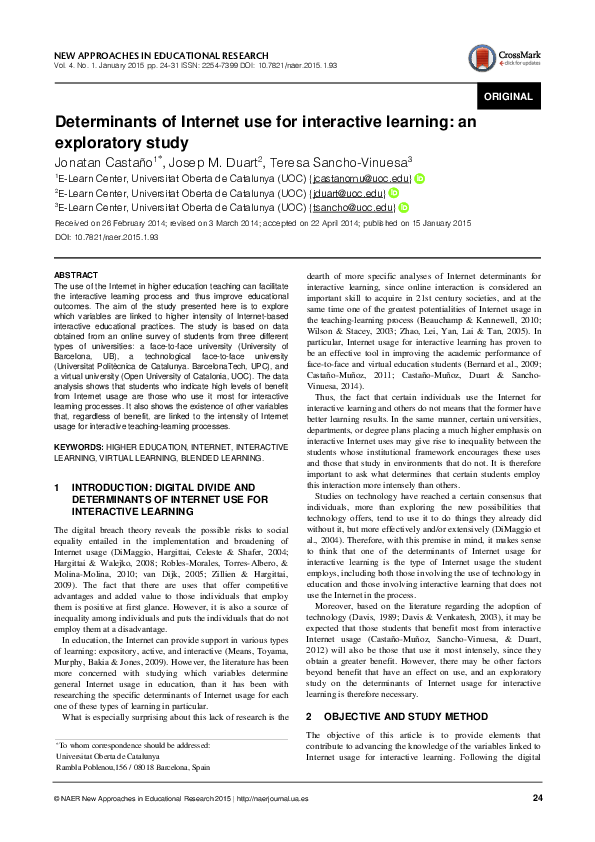 (PDF) Determinantes del uso de Internet para el aprendizaje interactivo ...