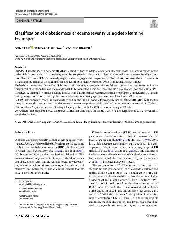 (PDF) Classification of diabetic macular edema severity using deep learning technique
