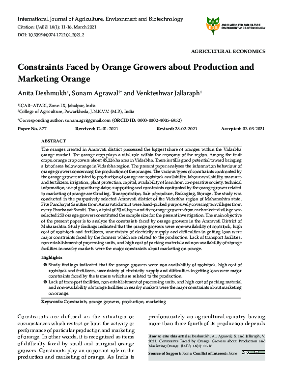 (PDF) Constraints Faced by Orange Growers about Production and Marketing Orange