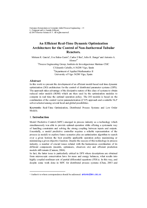 Pdf An Efficient Real Time Dynamic Optimization Architecture For The Control Of Non Isothermal