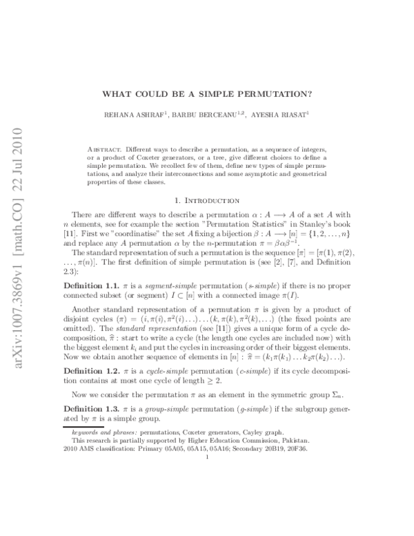 (PDF) What Could Be a Simple Permutation?