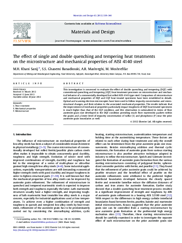(PDF) The effect of single and double quenching and tempering heat treatments on the ...