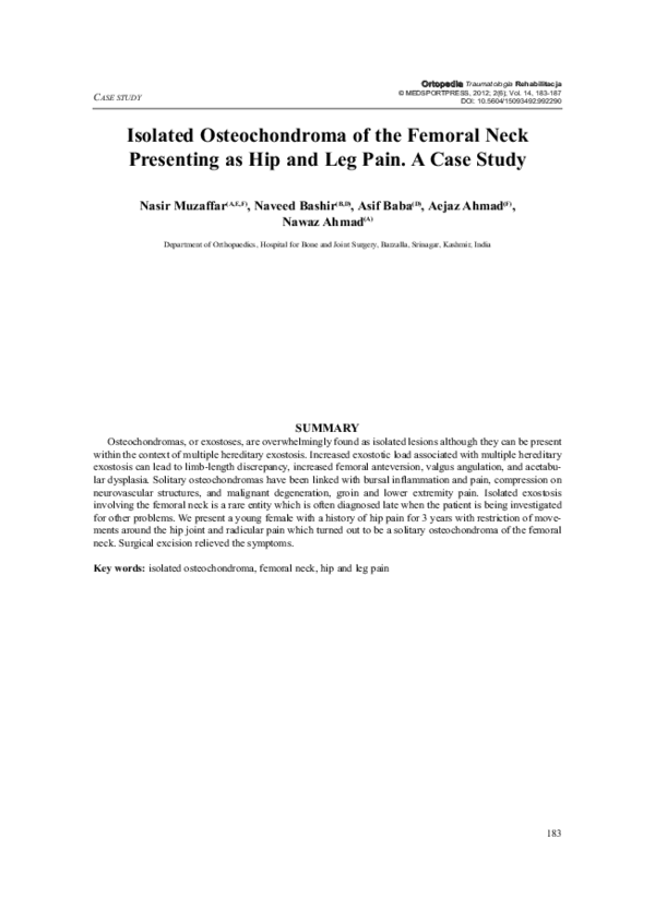 (PDF) Isolated Osteochondroma of the Femoral Neck Presenting as Hip and ...