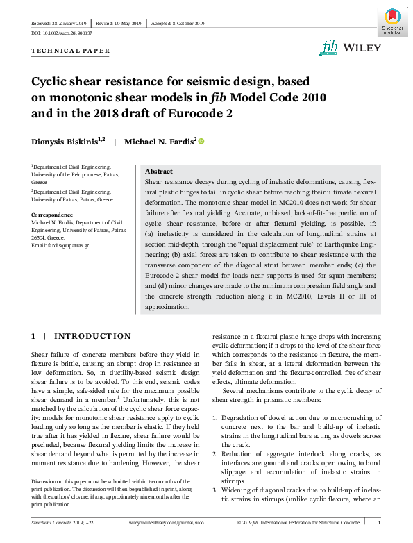(PDF) Cyclic shear resistance for seismic design, based on monotonic ...