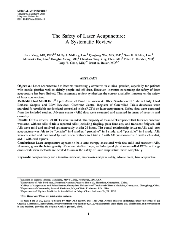 (PDF) The Safety of Laser Acupuncture: A Systematic Review | Alexander Do - Academia.edu