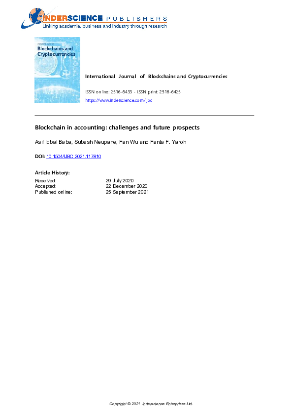 (PDF) Blockchain in accounting: challenges and future prospects