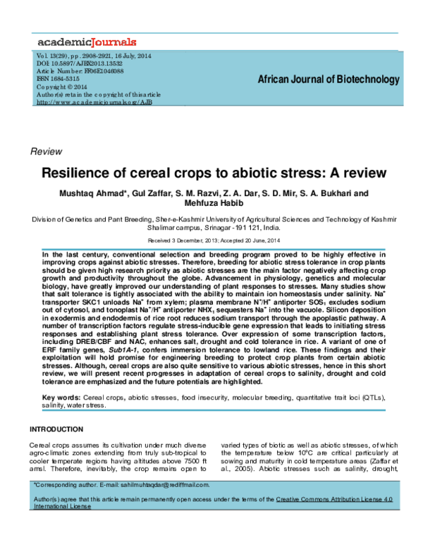 (PDF) Resilience of cereal crops to abiotic stress: A review