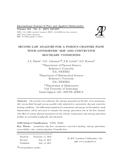 (PDF) Second Law Analysis for a Porous Channel Flow with Asymmetric ...