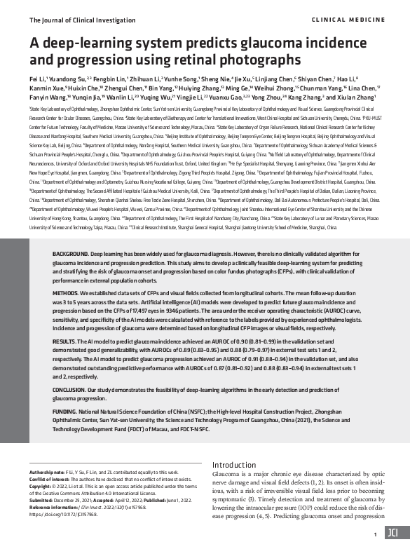 (PDF) A deep-learning system predicts glaucoma incidence and progression using retinal photographs