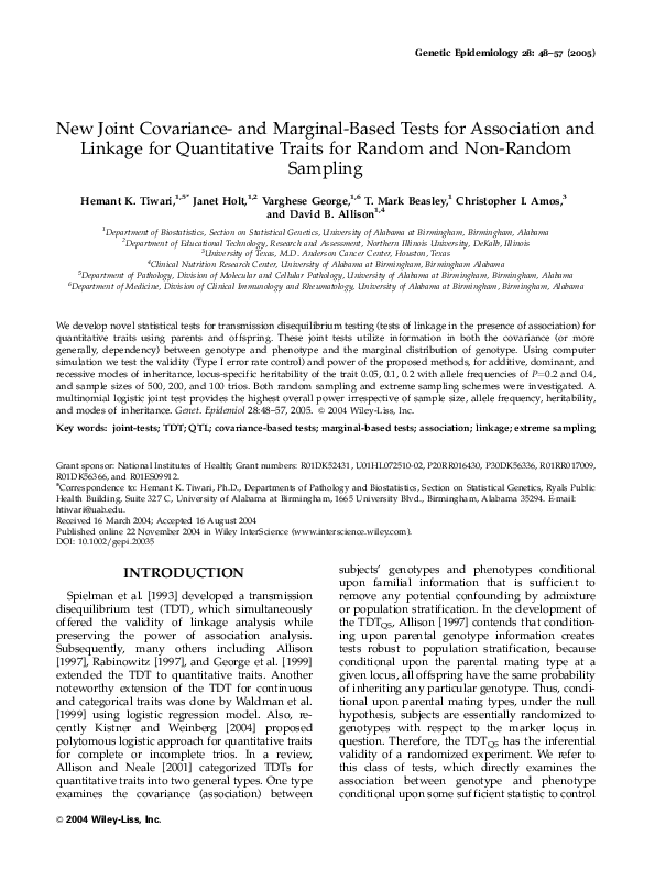 (PDF) New joint covariance- and marginal-based tests for association ...