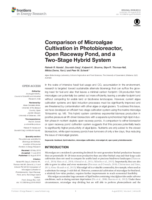 (PDF) Comparison of Microalgae Cultivation in Photobioreactor, Open ...