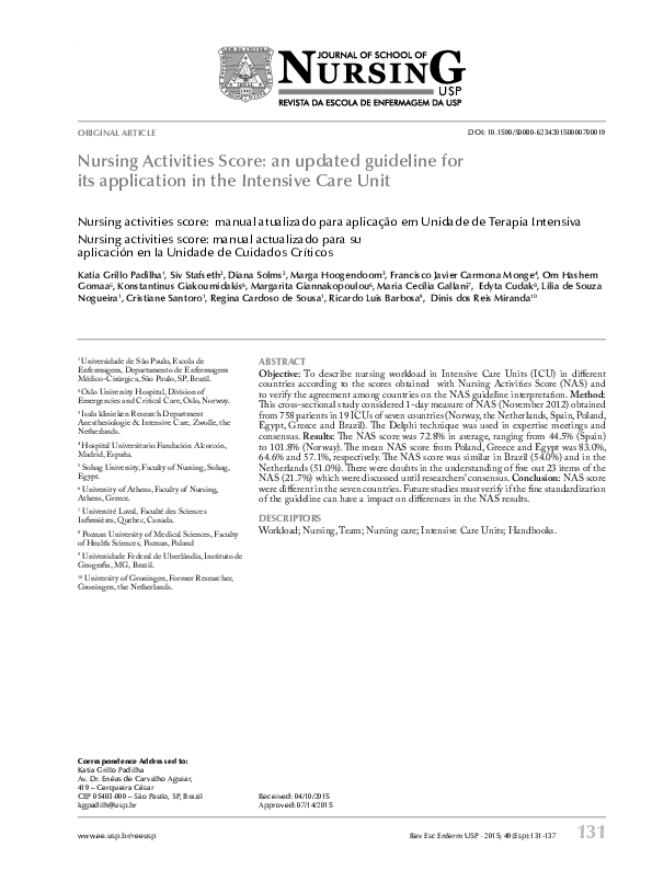 (PDF) Nursing Activities Score: an updated guideline for its application in the Intensive Care Unit