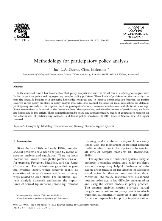 (PDF) Methodology for participatory policy analysis