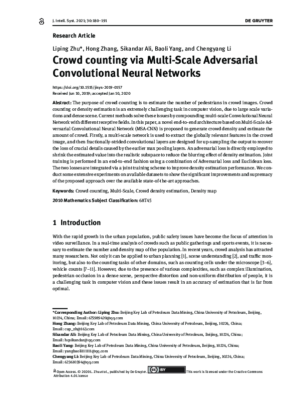 Pdf Crowd Counting Via Multi Scale Adversarial Convolutional Neural Networks Sikandar Ali 
