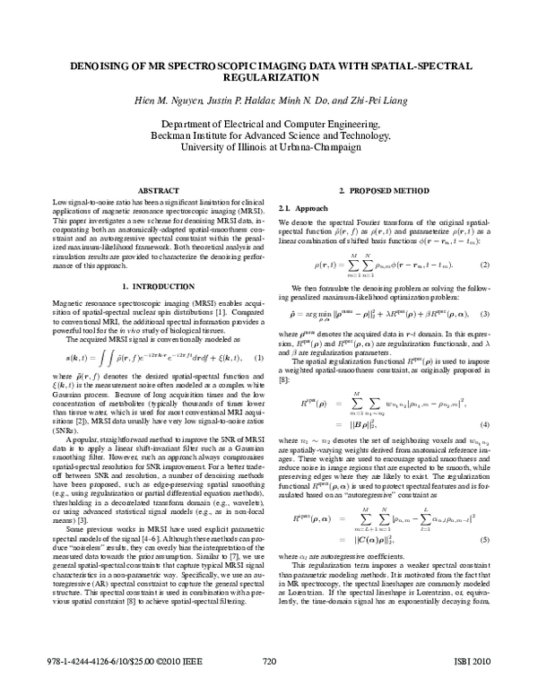 (PDF) Denoising of MR spectroscopic imaging data with spatial-spectral regularization