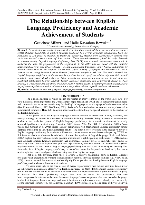 (PDF) The Relationship between English Language Proficiency and ...